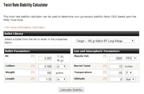Twist Rate Stability Calculator Updated | Berger Bullets Blog